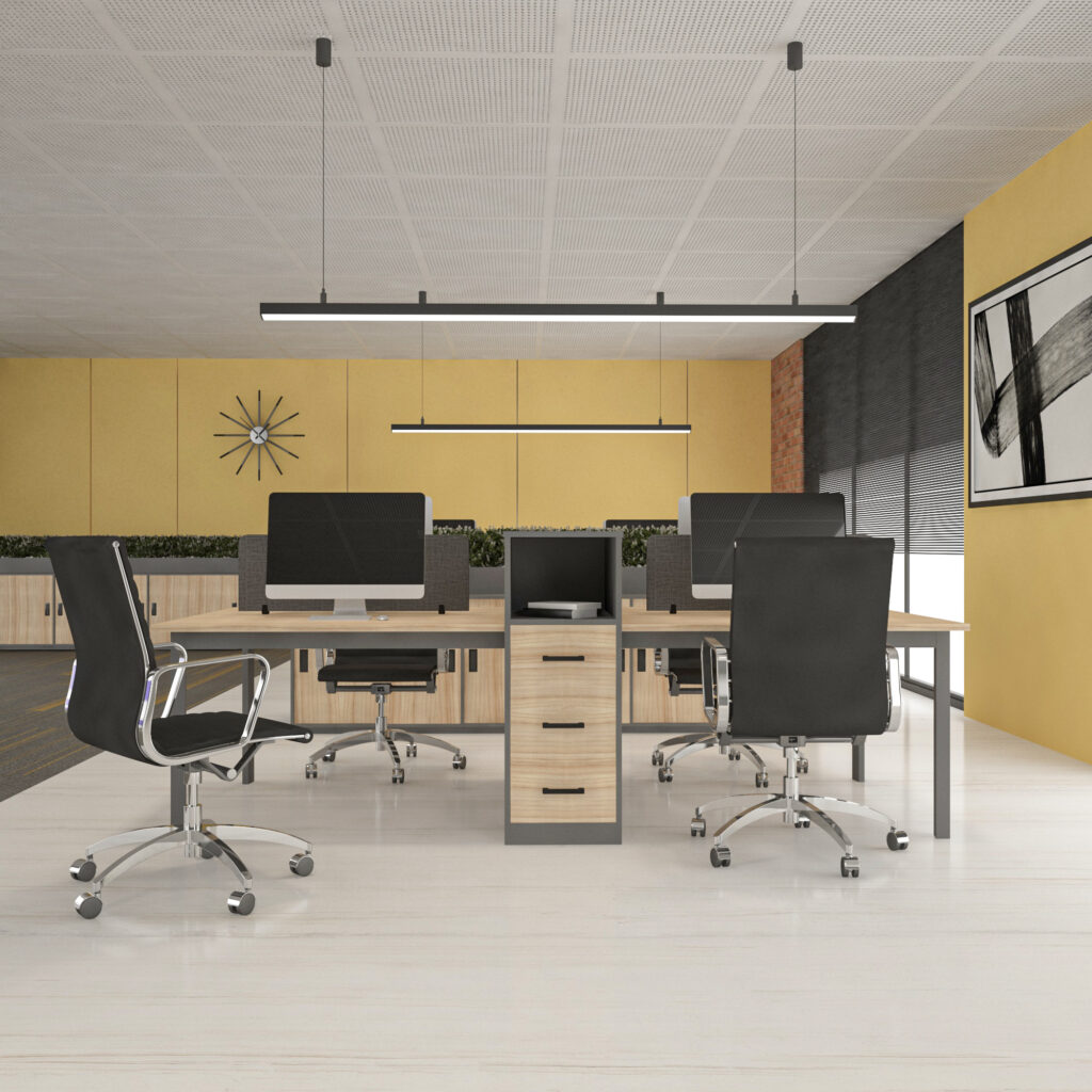 Prive Four Persons Linear Workstation with Storage Unit ...